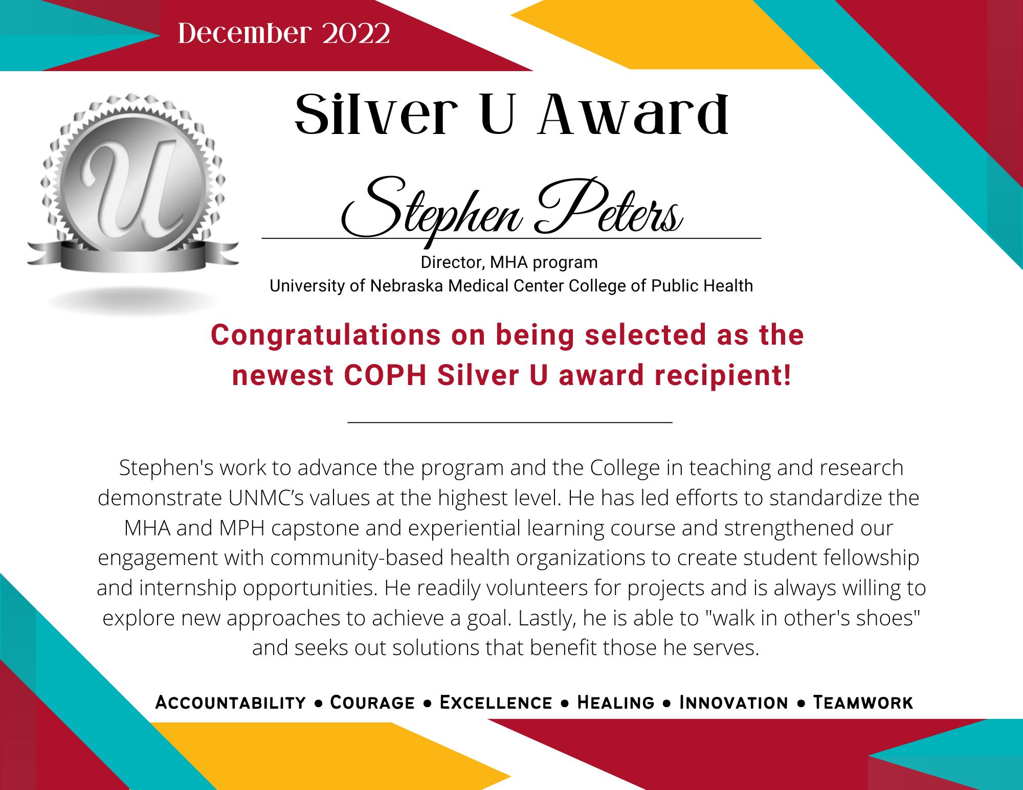 December 2022 Silver U Award Recipient: Stephen Peters | Newsroom ...